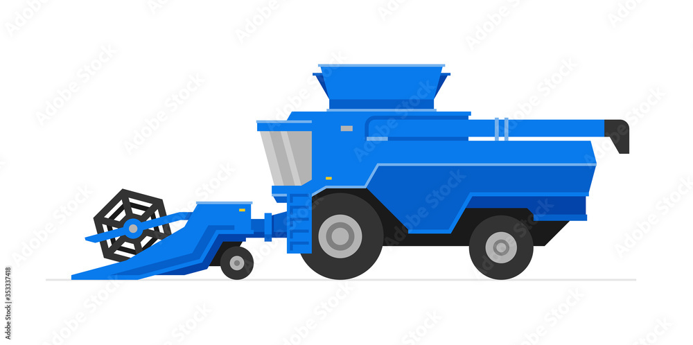 Combine harvester. Rural industrial farm technics. flat style. isolated ...