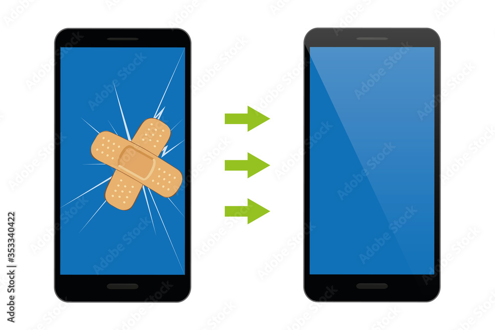 mobile phone repair service broken and repaired display vector ...