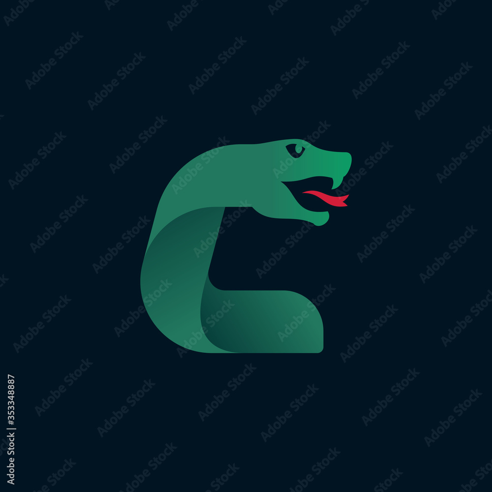 C letter logo with snake head silhouette. Stock Vector | Adobe Stock