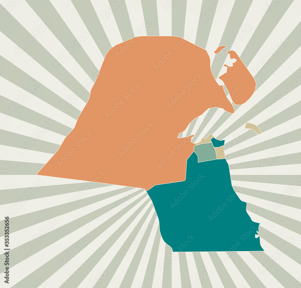 Kuwait map. Poster with map of the country in retro color palette ...