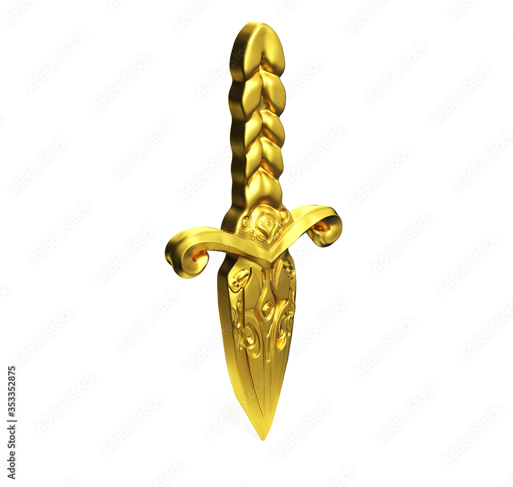 short isolated dagger with red and golden hilt 3d render Stock Photo ...