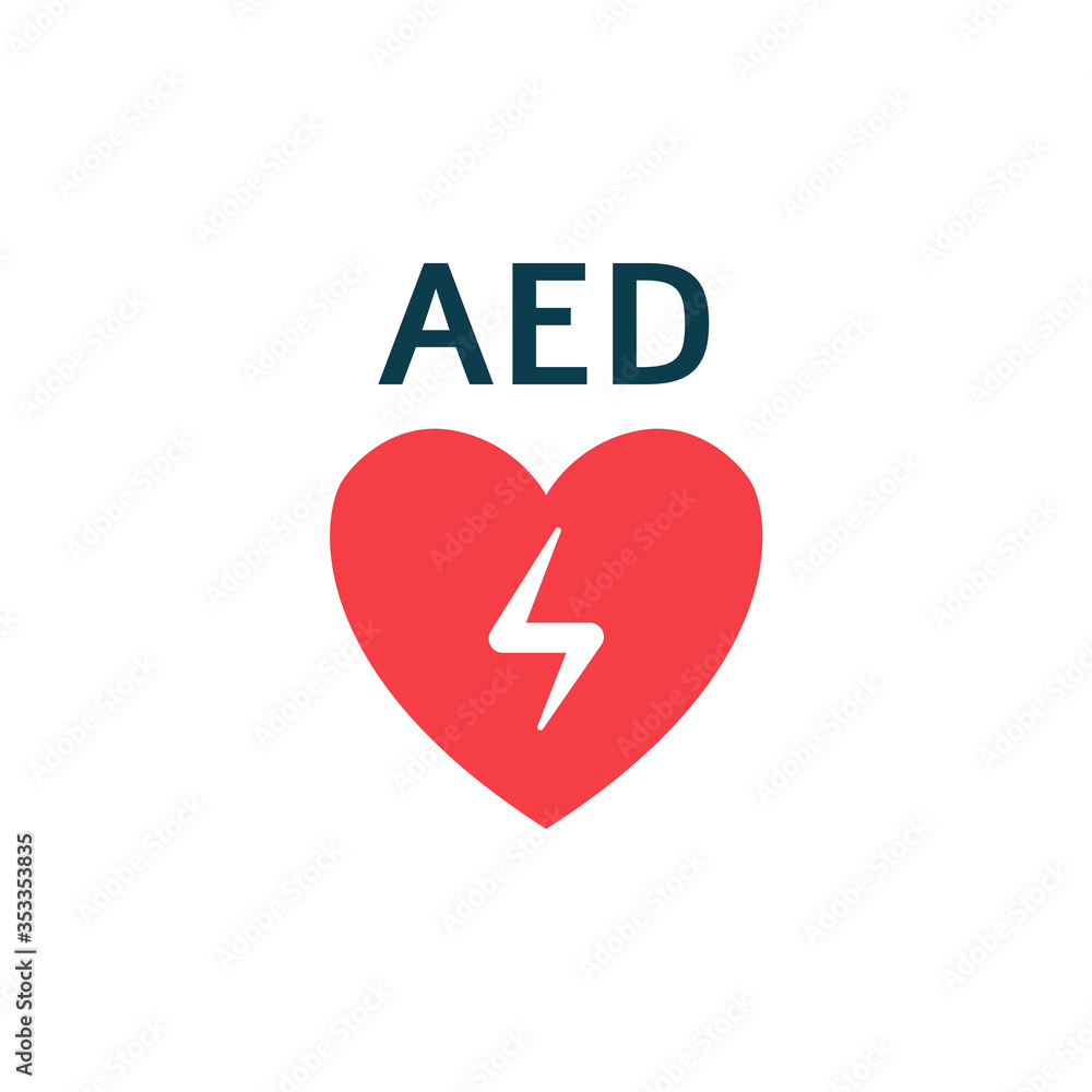 Isolated flat vector illustration with aed heart and automated external ...