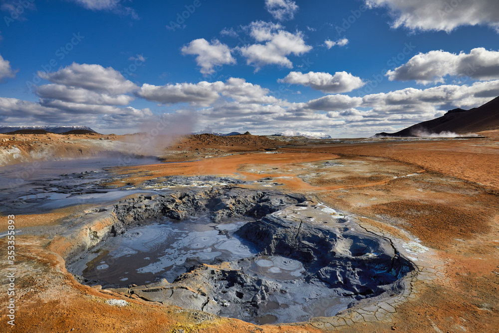 Natural steam rising from volcanic vents in the earth. Namafjall ...
