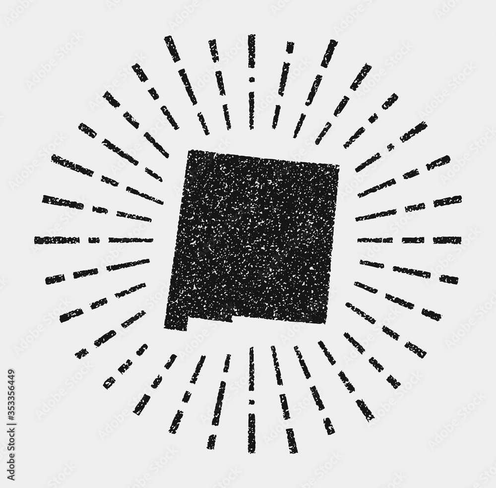 Vintage map of New Mexico. Grunge sunburst around the us state. Black ...