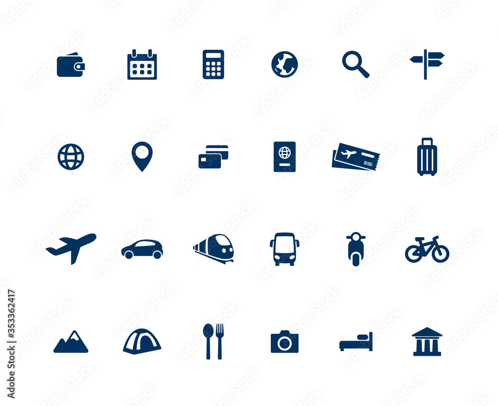 Travel vector icon set. Tour sign collection. Simple flat design for ...