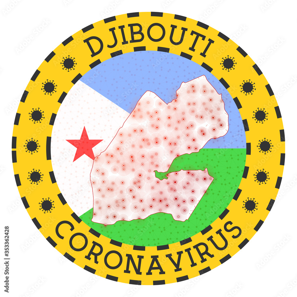 Coronavirus in Djibouti sign. Round badge with shape of Djibouti ...