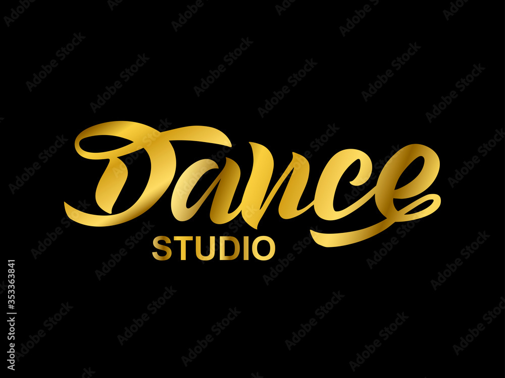 Handwritten brush lettering for ballet or dance studio. Gold isolated ...