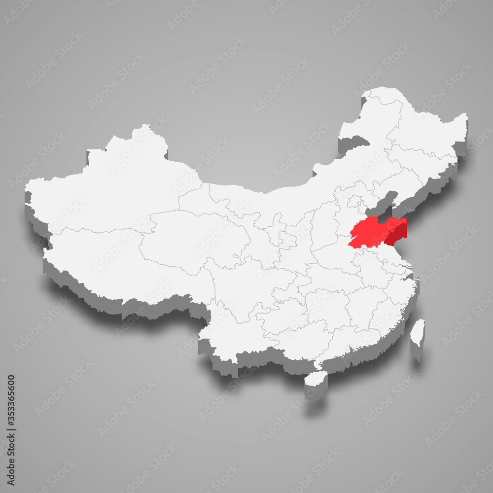 Shandong province location within China 3d map Template for your design ...