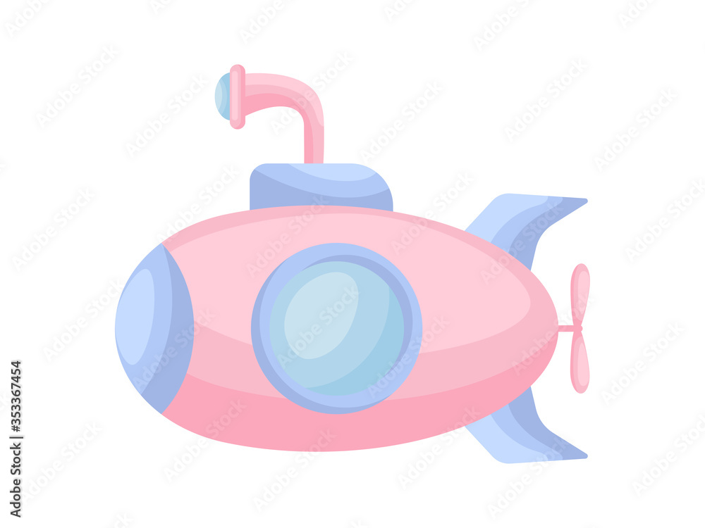 Cute cartoon pink submarine with periscope for design of album ...
