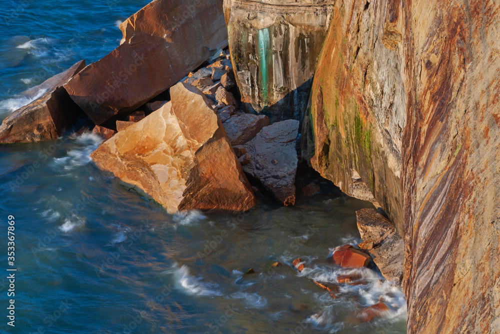 Landscape of the sandstone shoreline of Pictured Rocks National ...