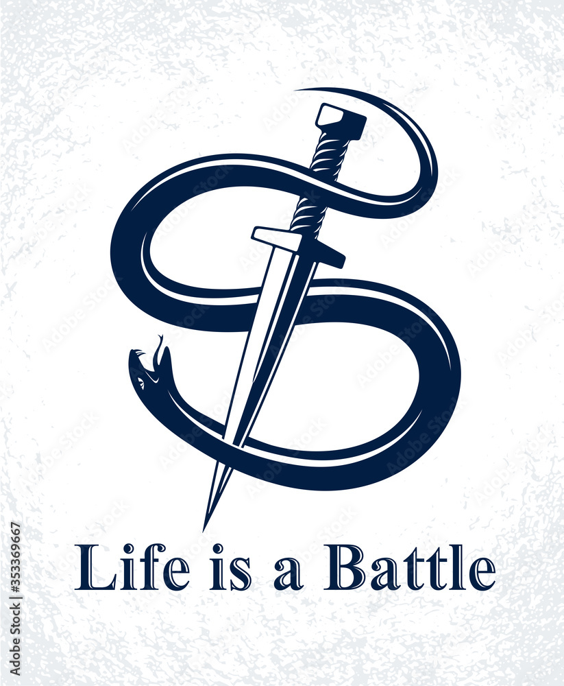 Dagger kills a Snake, defeated Serpent wraps around a sword vector ...
