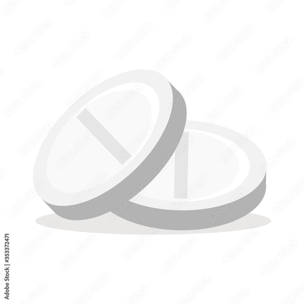 Vector illustration with white round pills icon. Medical ...