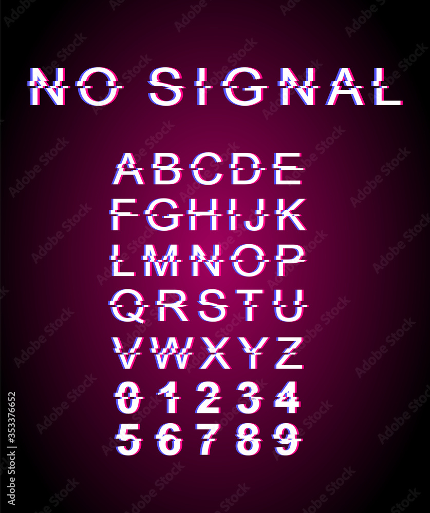 No signal glitch font template. Retro futuristic style vector alphabet ...