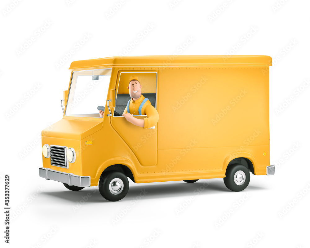 Truck delivery service and transportation. 3d illustration. Cartoon ...