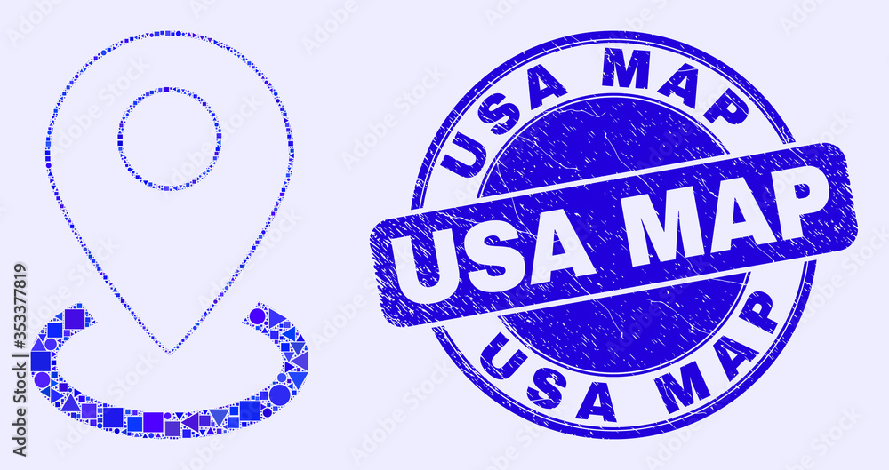 Geometric map marker placement mosaic pictogram and USA Map watermark ...