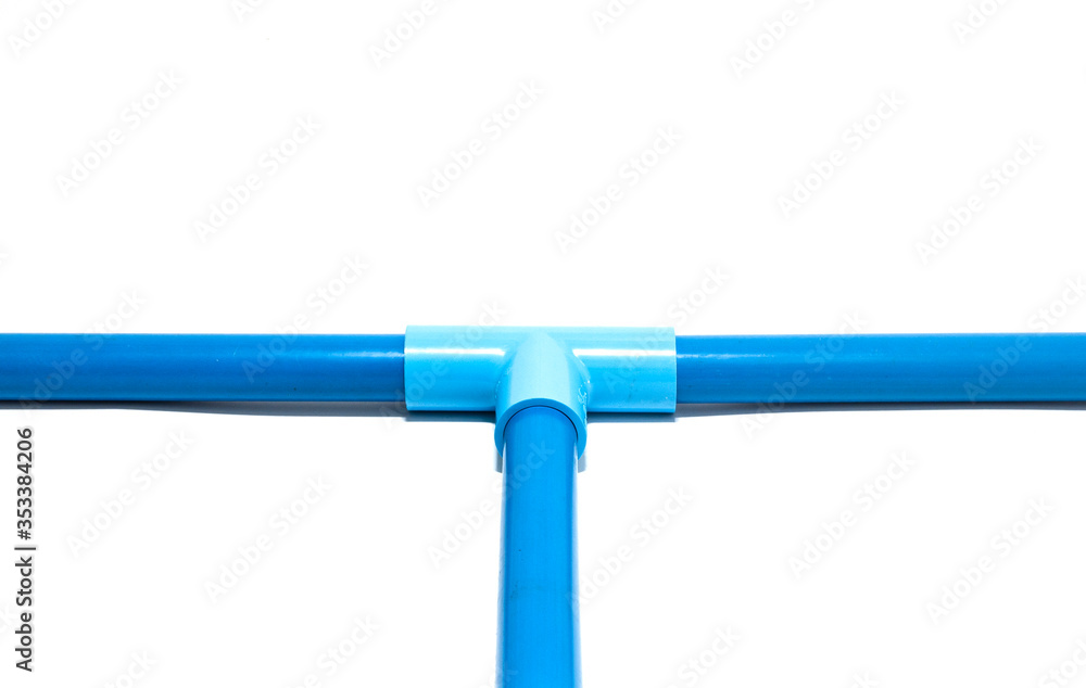 Blue PVC pipe set, separate on a white background, blue plastic water ...