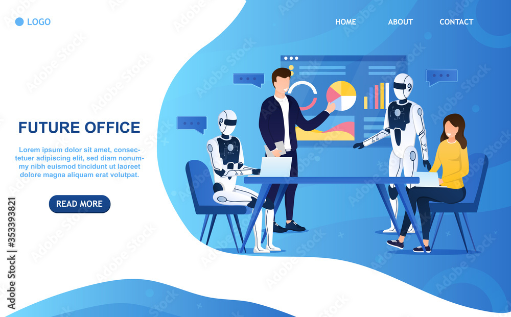 Robots Office Workers Artificial Intelligence Concept. Futuristic ...