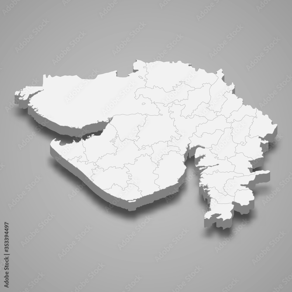 gujarat 3d map state of India Template for your design vector de Stock ...