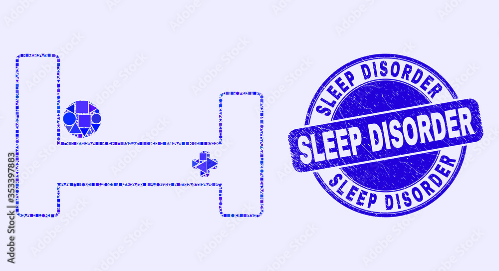 Geometric hospital bed mosaic pictogram and Sleep Disorder seal stamp ...