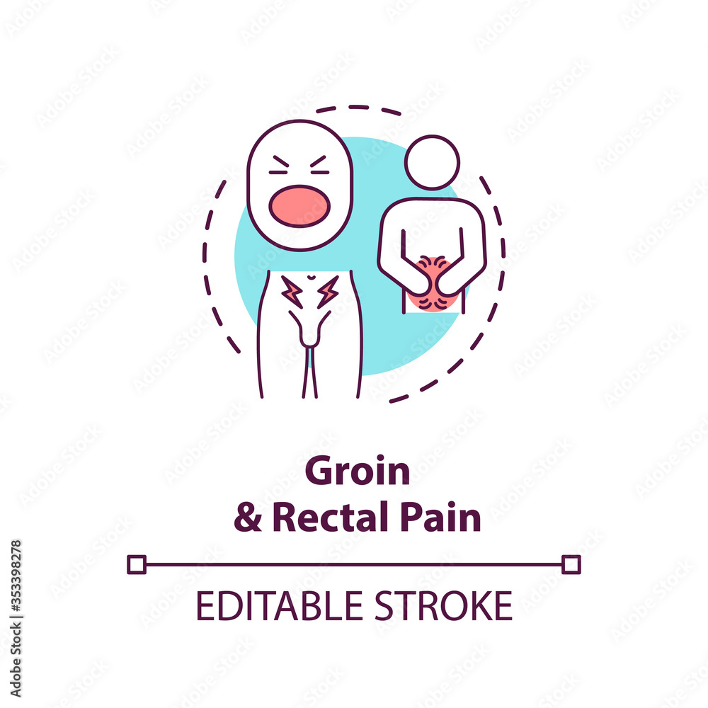Groin and rectal pain concept icon. Common prostatitis symptoms, mens ...