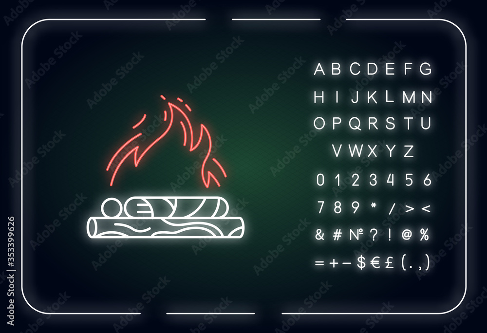 Hindu funeral ceremony neon light icon. Indian customs. Antyesti ritual ...