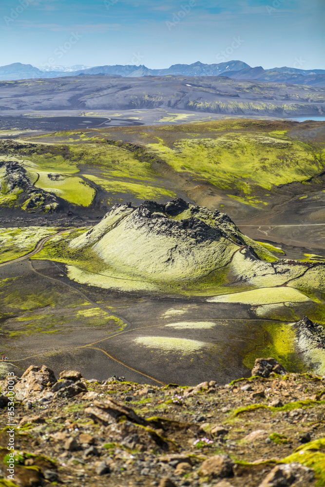 Laki Crater Iceland. Volcanic crater covered wit green moos. Volcanic ...