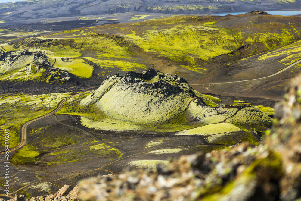 Laki Crater Iceland. Volcanic crater covered wit green moos. Volcanic ...