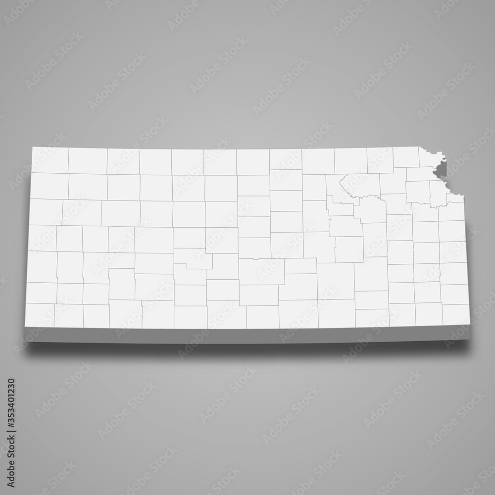 Kansas 3d map state of United States Template for your design Stock ...