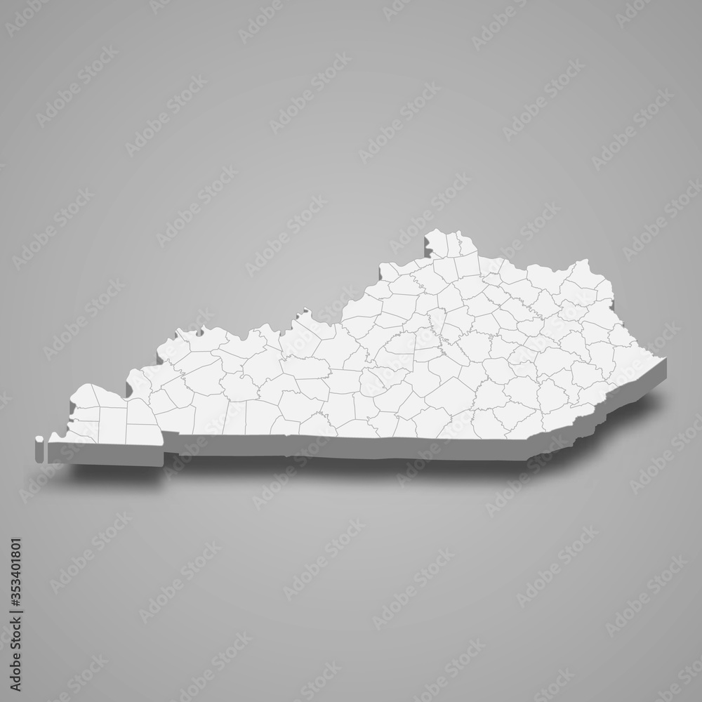 Kentucky 3d map state of United States Template for your design Stock ...