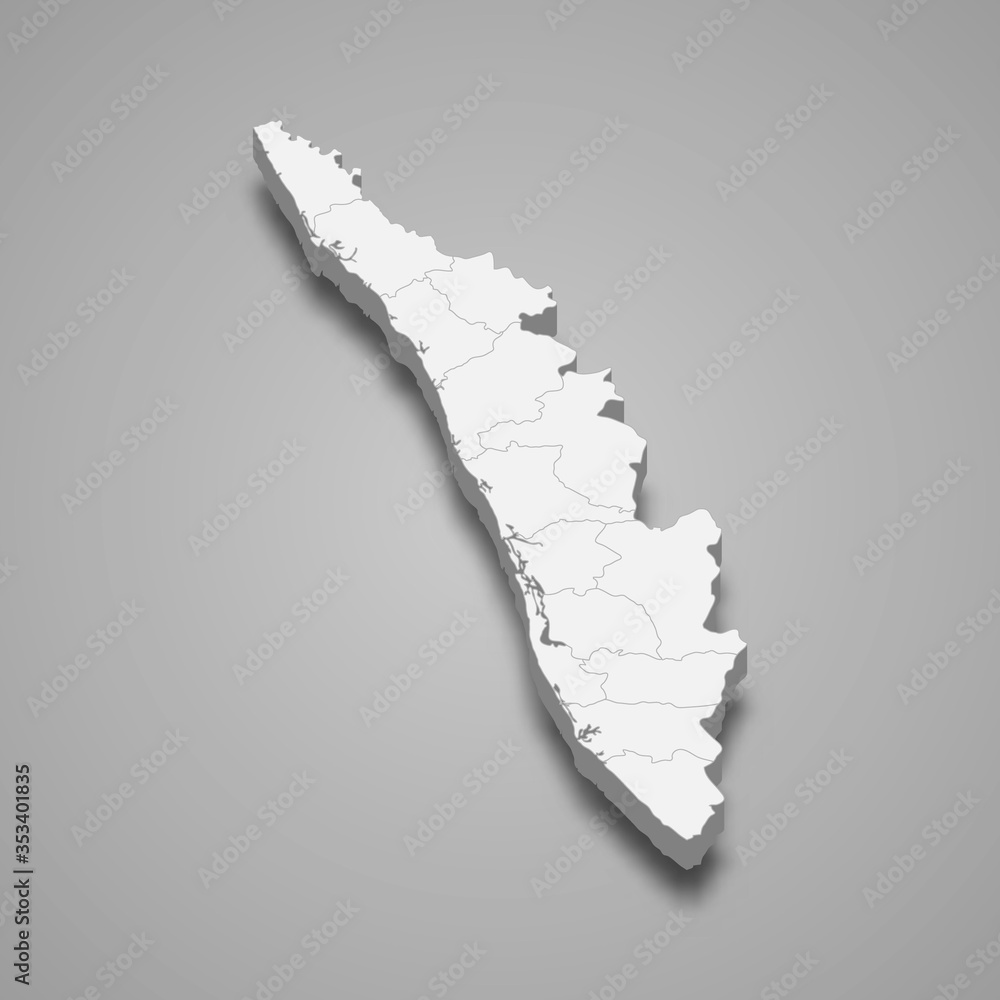 Kerala 3d map state of India Template for your design Stock Vector ...