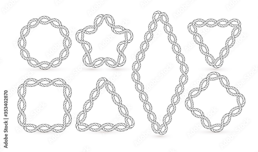 Rope photo frames icons set. Nautical decorative elements collection ...