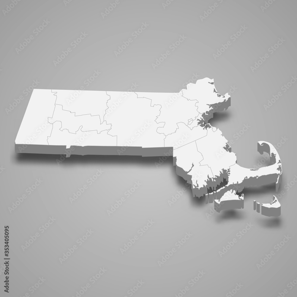 massachusetts 3d map state of United States Template for your design ...