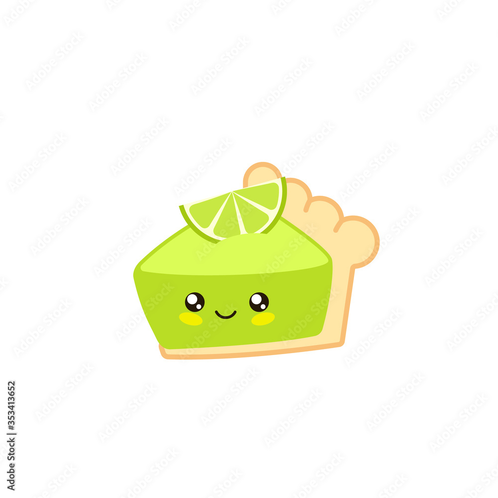 Cute kawaii key lime pie icon. Clipart image isolated on white ...