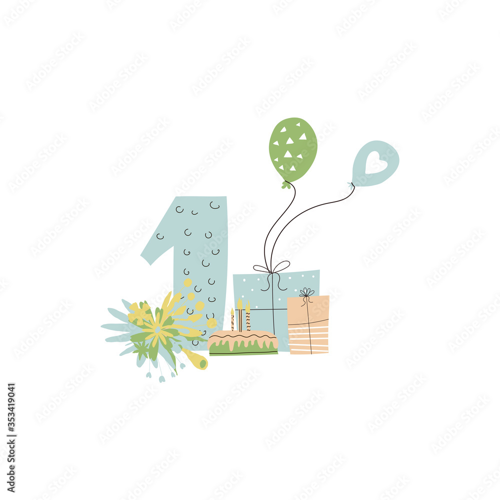 Number One with Gift Box and Balloons as Birthday Congratulation ...