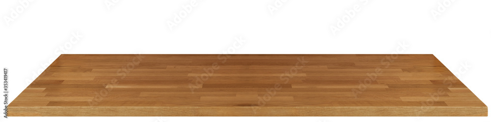 Perspective view of empty massive wood or wooden table top isolated on ...