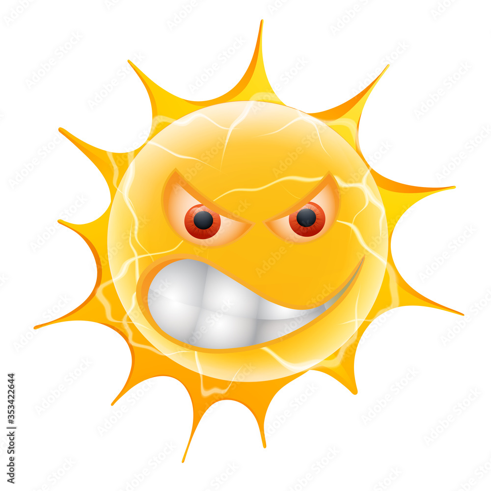 Evil Summer Sun Emoticon. Angry Sun Emoji. Isolated on white background ...