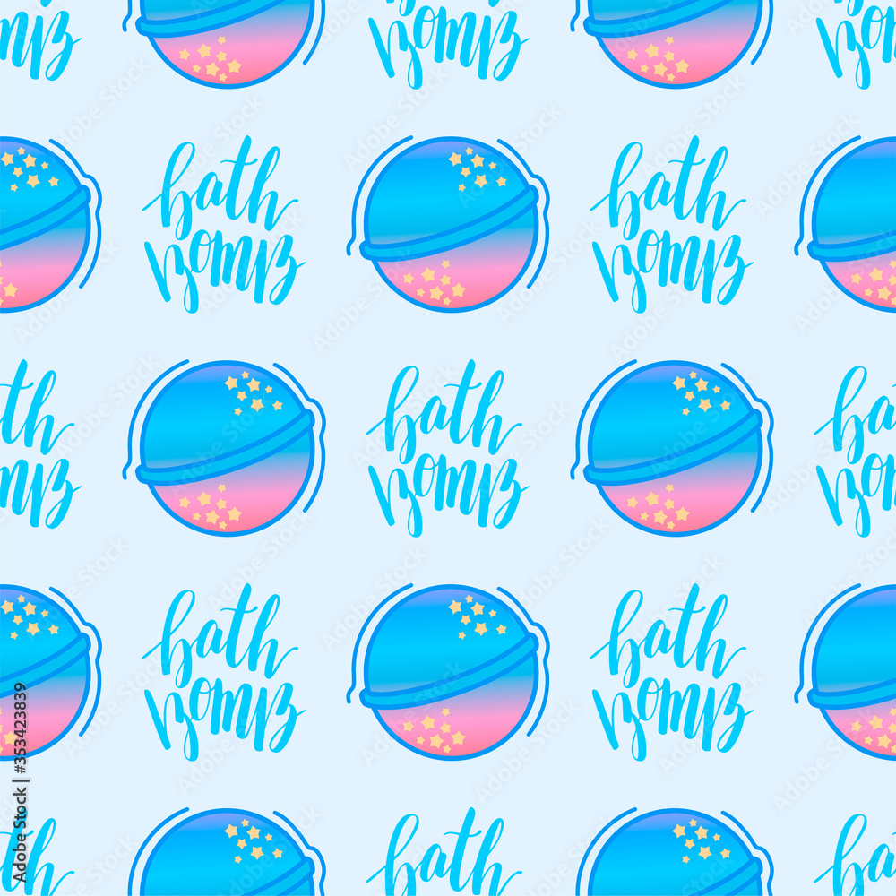 Bath bombs seamless pattern with lettering. Home spa relaxation ...
