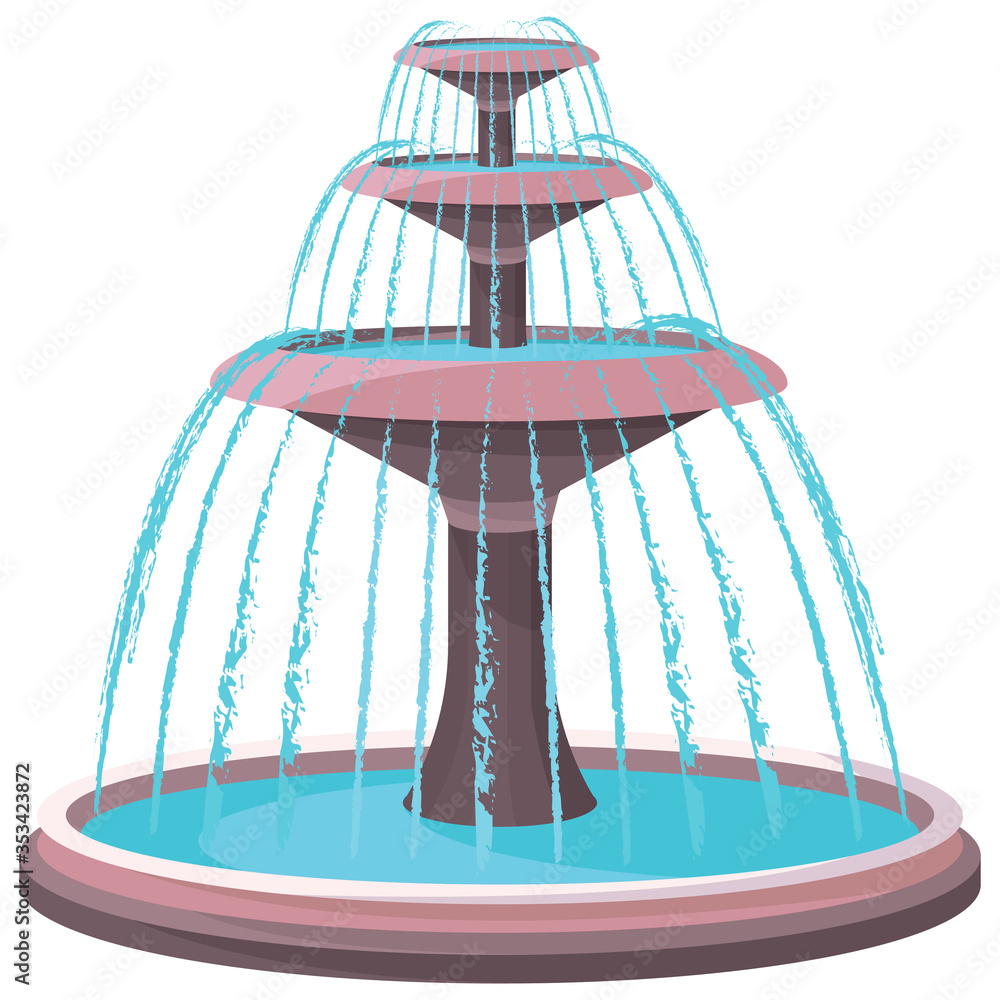 Four-level water fountain. Beautiful object in cartoon style. Stock ...