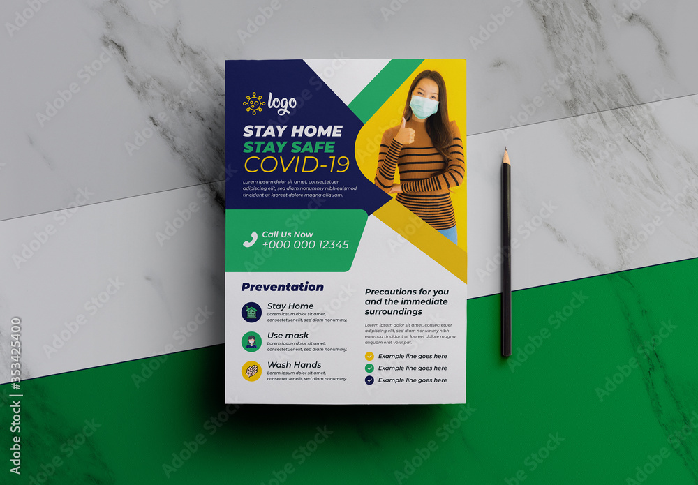 COVID-19 Awareness Flyer Layout Stock Template | Adobe Stock