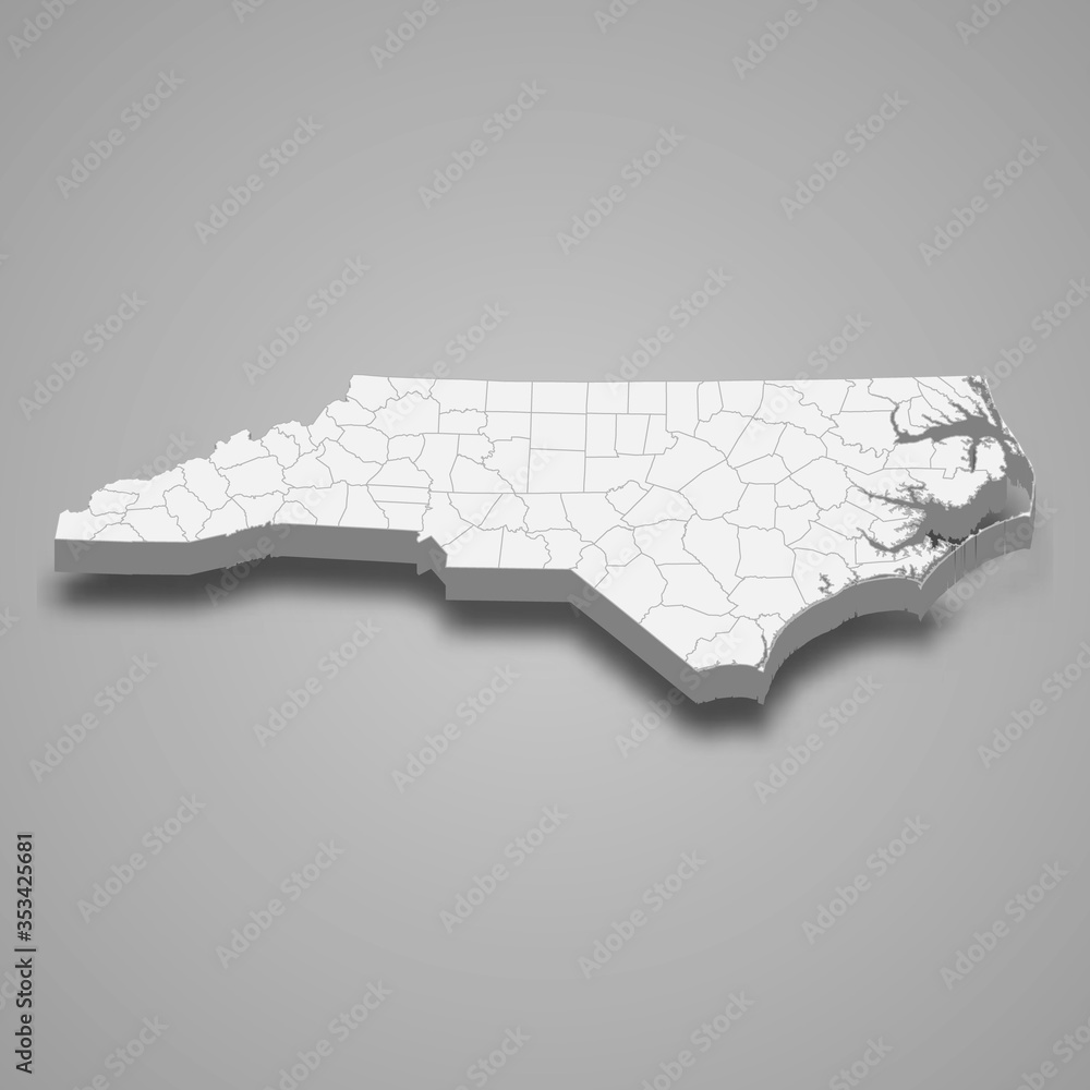 north carolina 3d map state of United States Template for your design ...