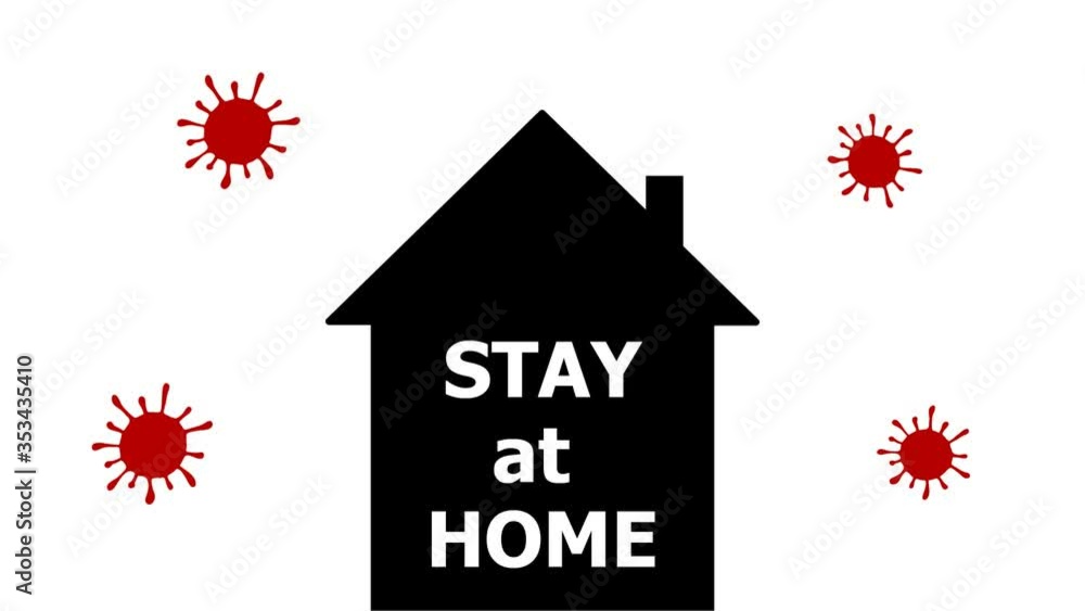 Stay at home, stay safe. Animation of self isolation in house ...