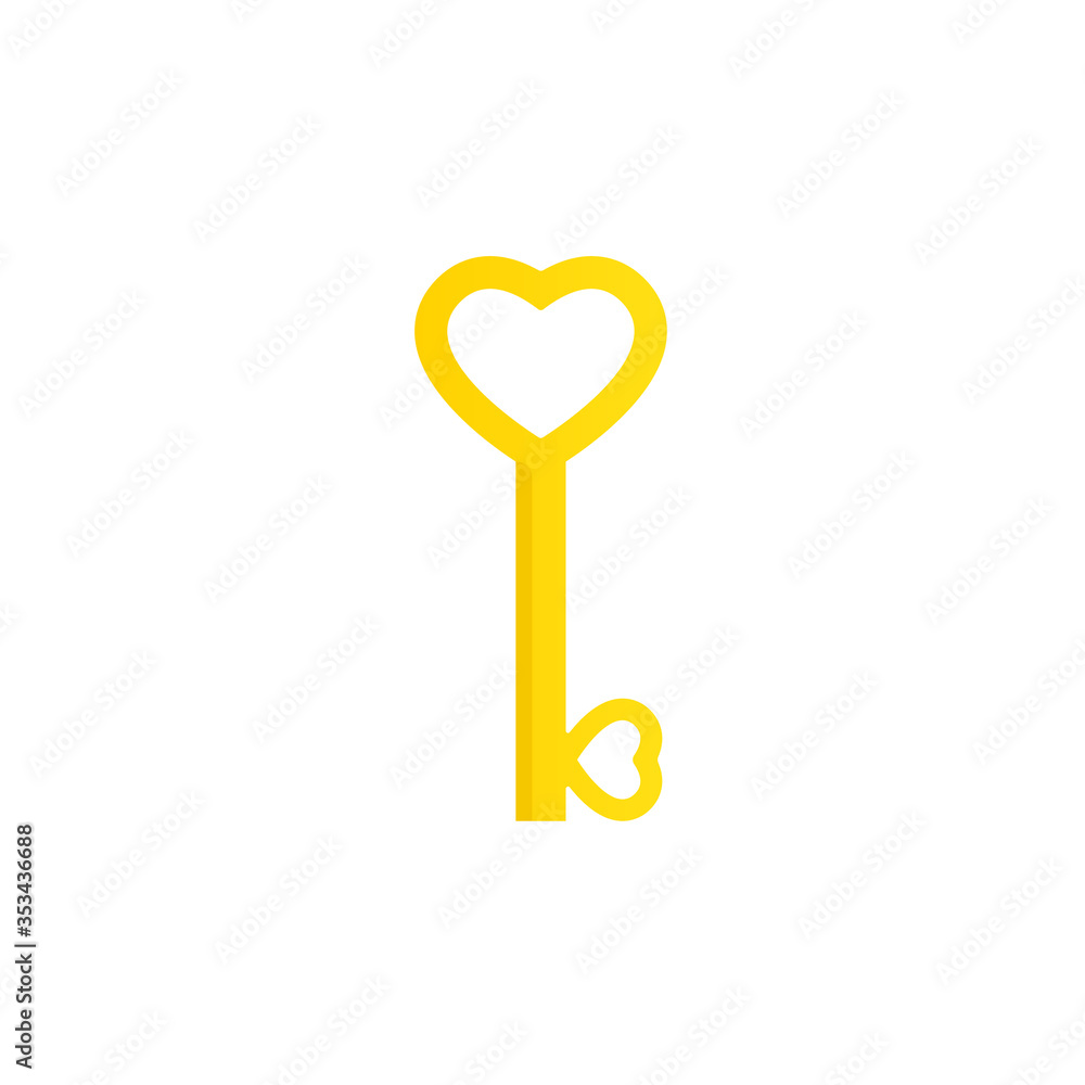 Heart golden skeleton key icon. Clipart image isolated on white ...