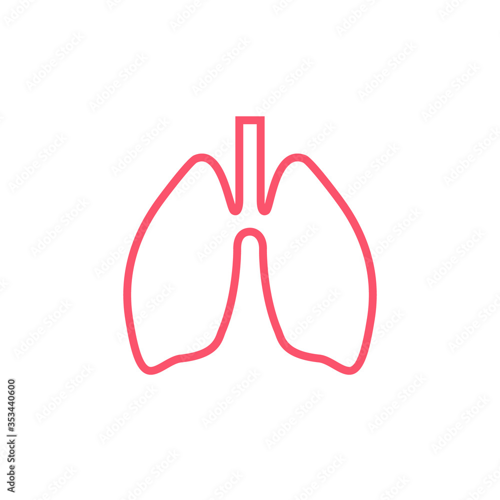Lung human line icon, respiratory system healthy lungs anatomy flat ...
