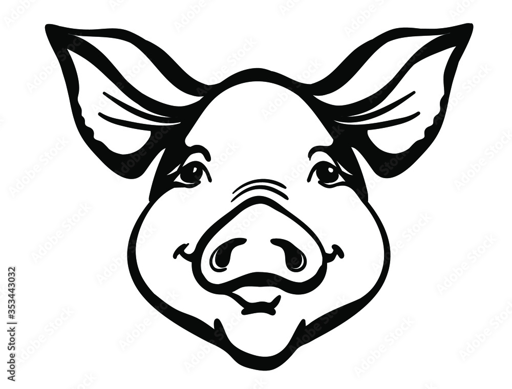Pig head Farm animal. Vector black graphic illustration isolated on ...