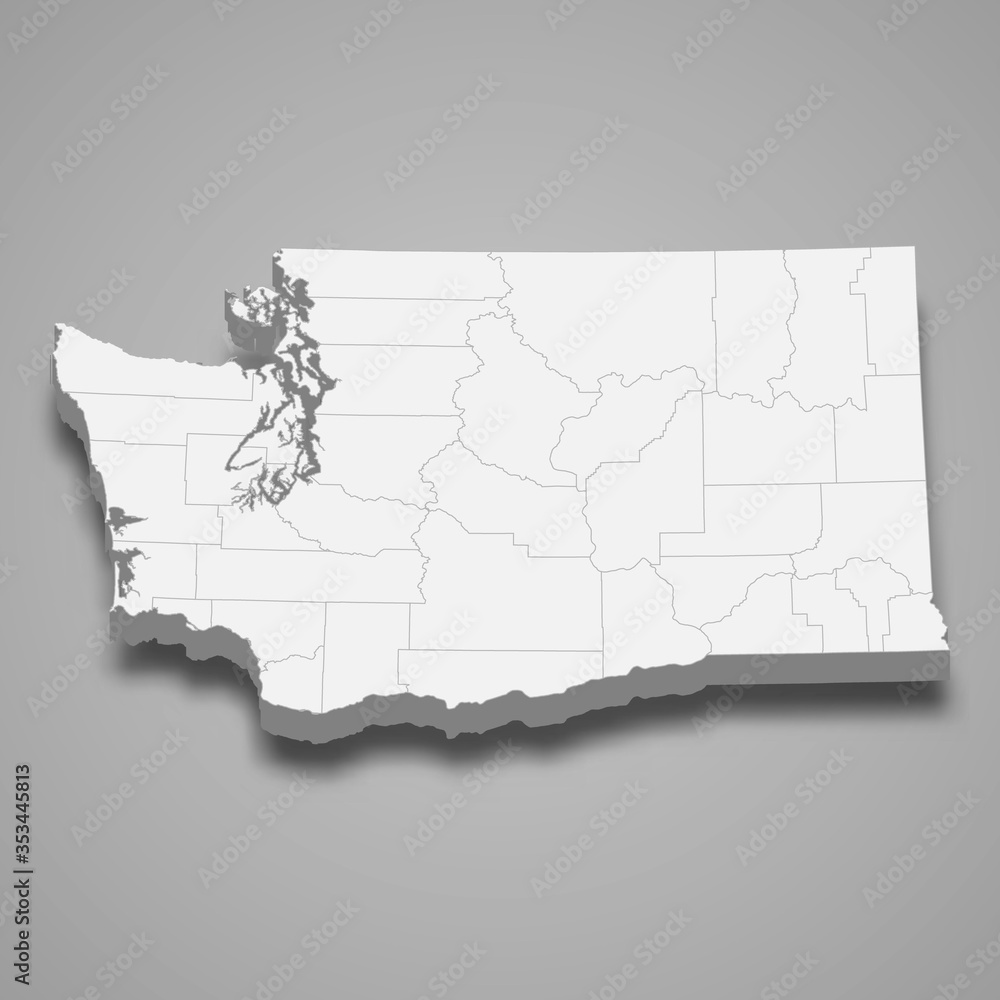 Washington 3d map state of United States Template for your design Stock ...