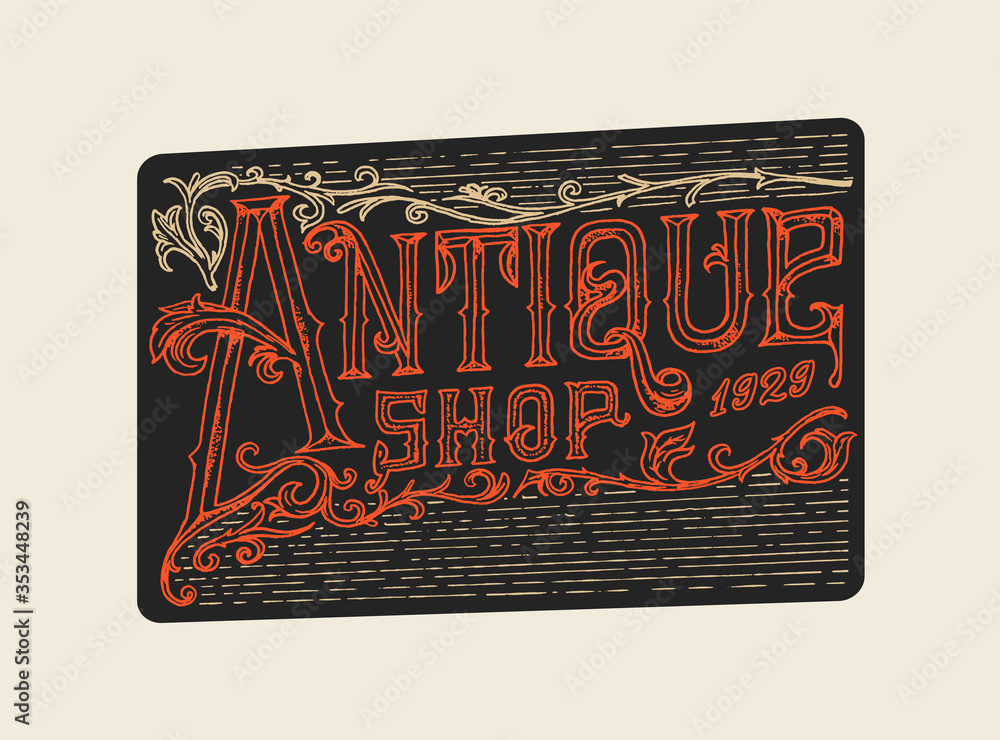 Antique frame label. Vintage card. Shop badge. Victorian ancient ...