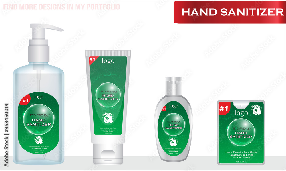 Different types of Hand sanitizer with label design. Packaging design ...