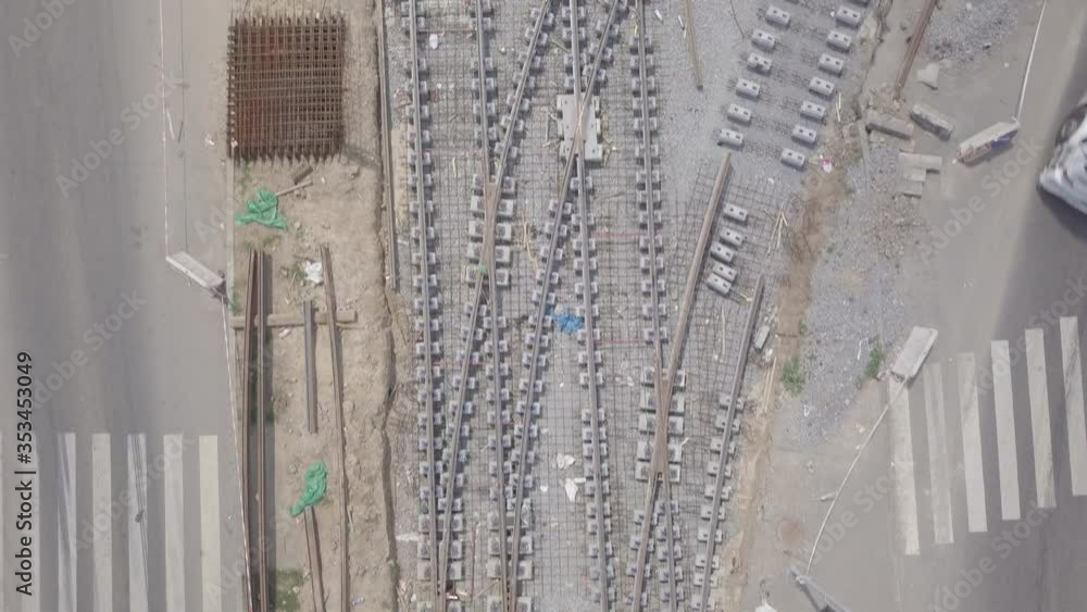 Vidéo Stock Rails installation on the construction of a road. Crushed ...