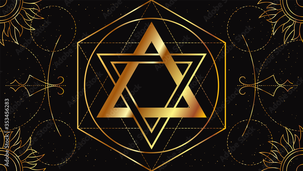 Seal of Solomon. Occult signs of golden color on a black background ...