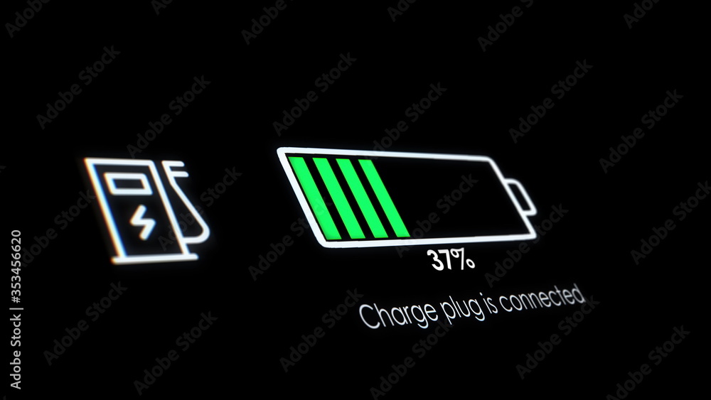 Electric car battery indicator showing an increasing battery charge ...